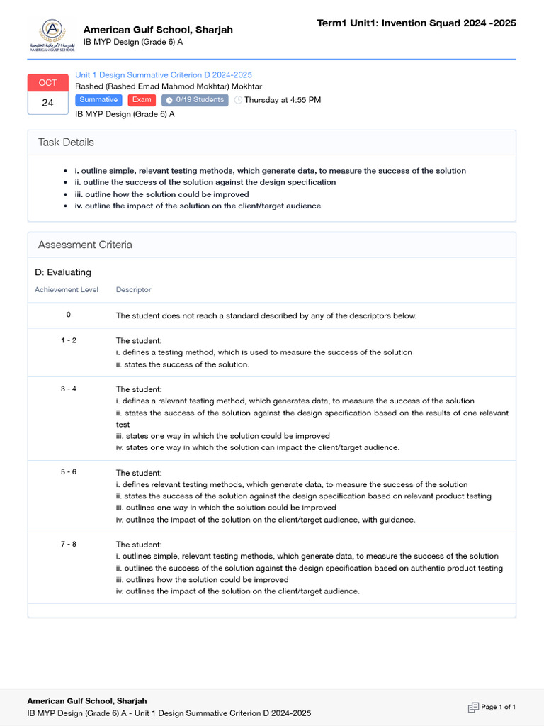 Unit 1 Design Summative Criterion D 2024-2025 Sep 05 2024 | PDF ...
