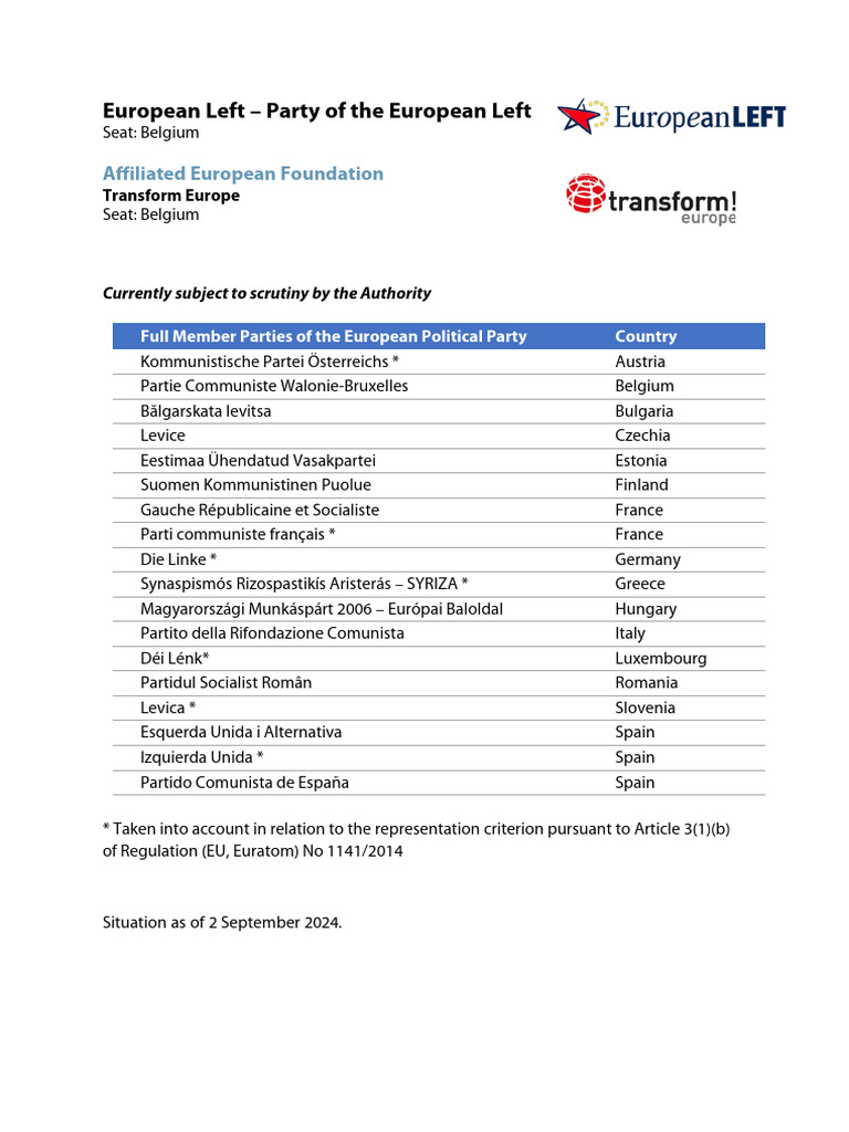 European Left Party Membership Overview | PDF