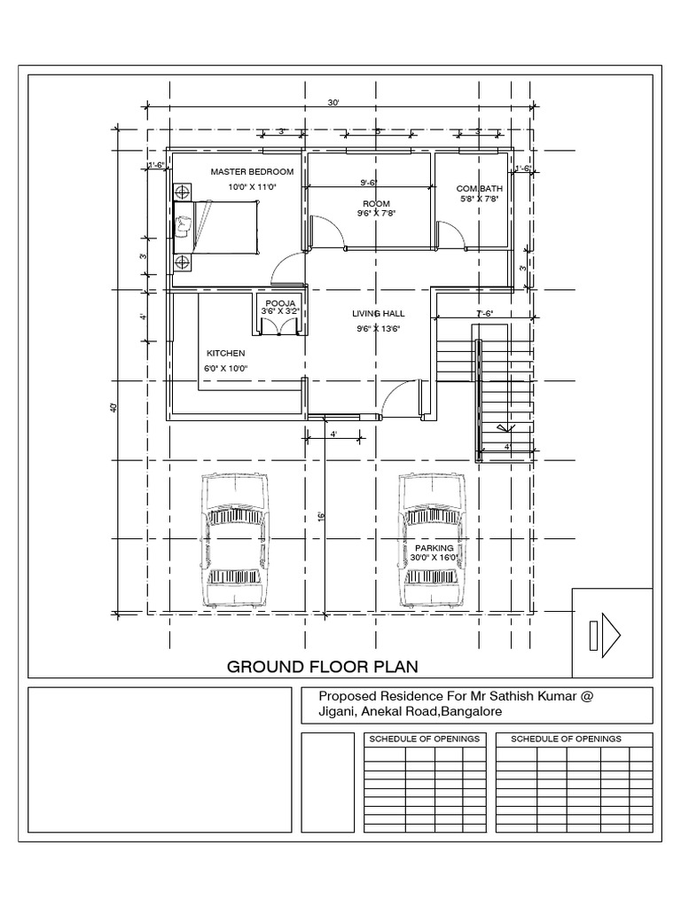 Ground Floor Plan: Proposed Residence For MR Sathish Kumar at Jigani, Anekal Road, Bangalore | PDF