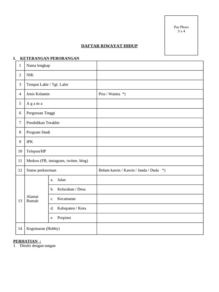 Format DAFTAR RIWAYAT HIDUP | PDF