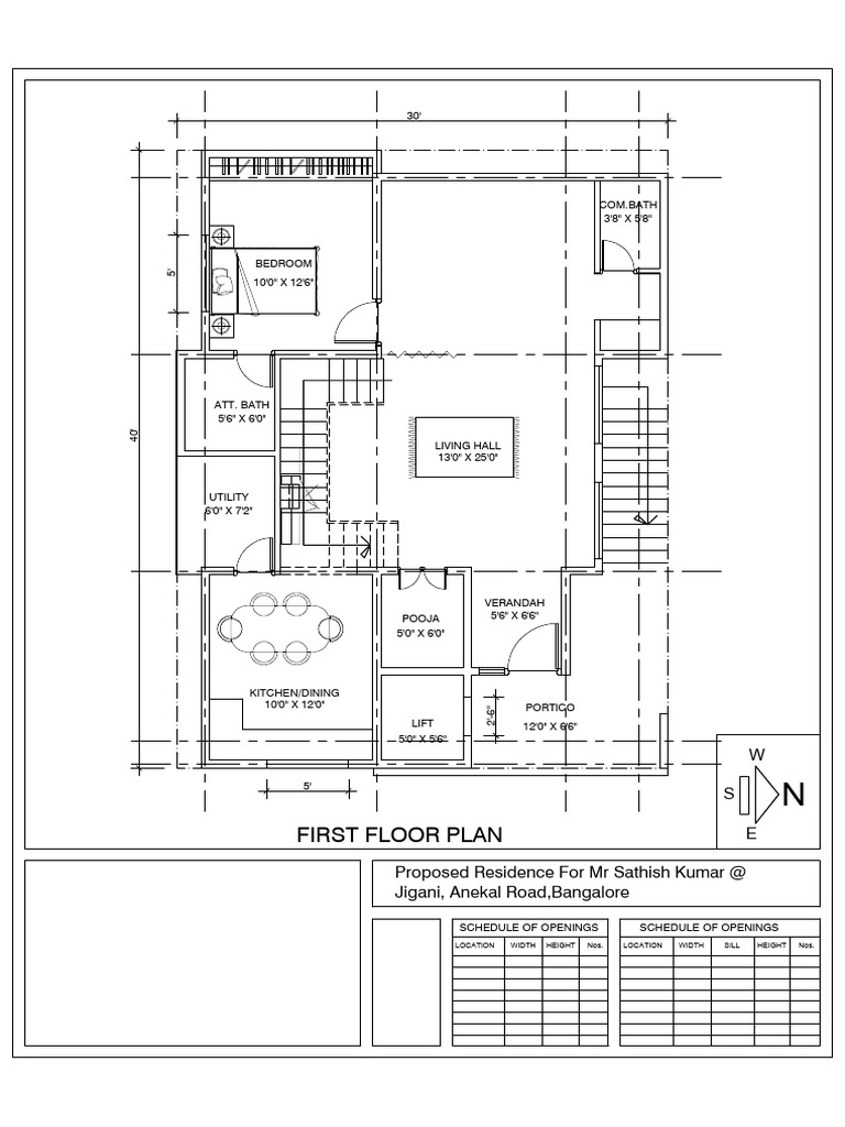 First Floor Plan: Proposed Residence For MR Sathish Kumar at Jigani, Anekal Road, Bangalore | PDF