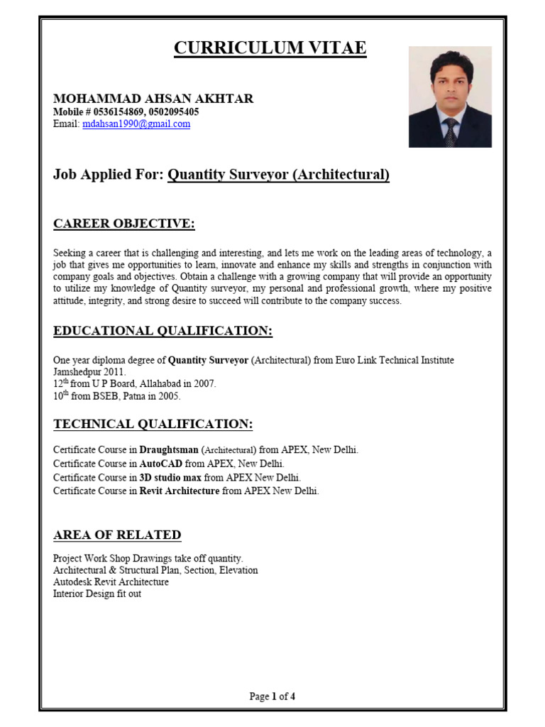 Quantity Surveyor CV | PDF