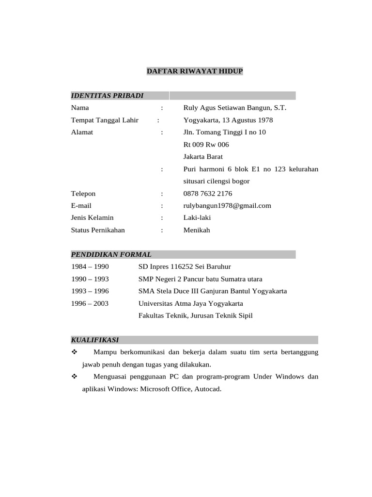 CV Ruly Agus Setiawan Bangun, S.T. | PDF