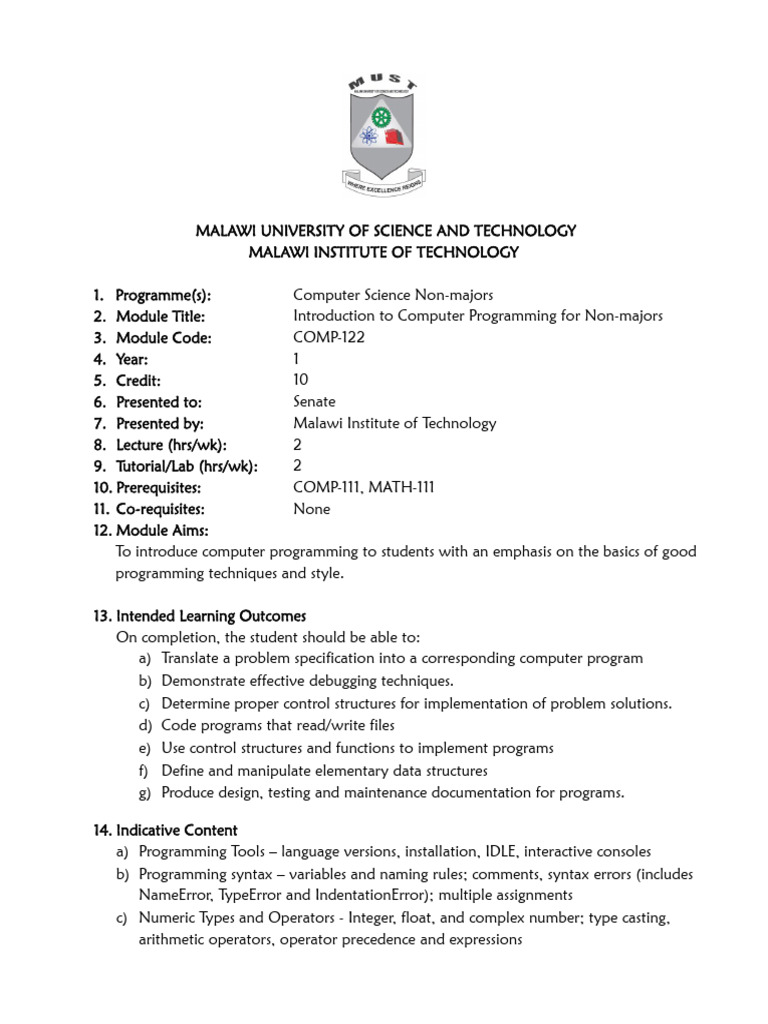 COMP-122 for Non-majors Course Outline | PDF | Computer Program ...