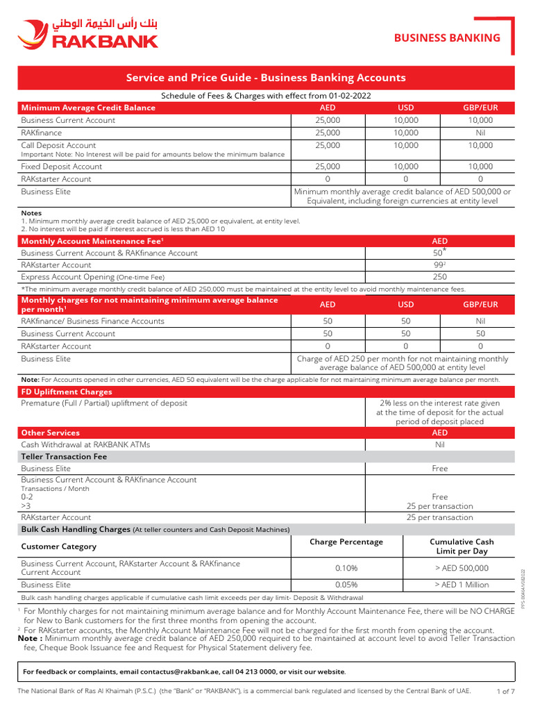 Rakbank Fee | PDF | Transaction Account | Banks