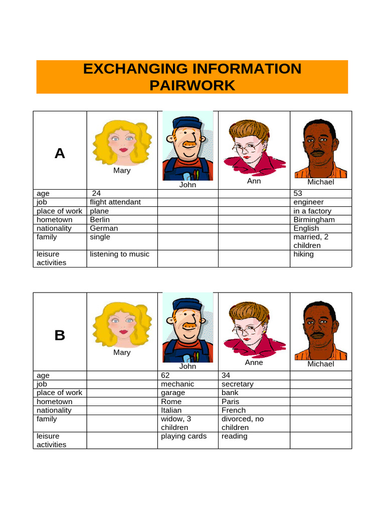 Information Exchange Pairwork Activity | PDF