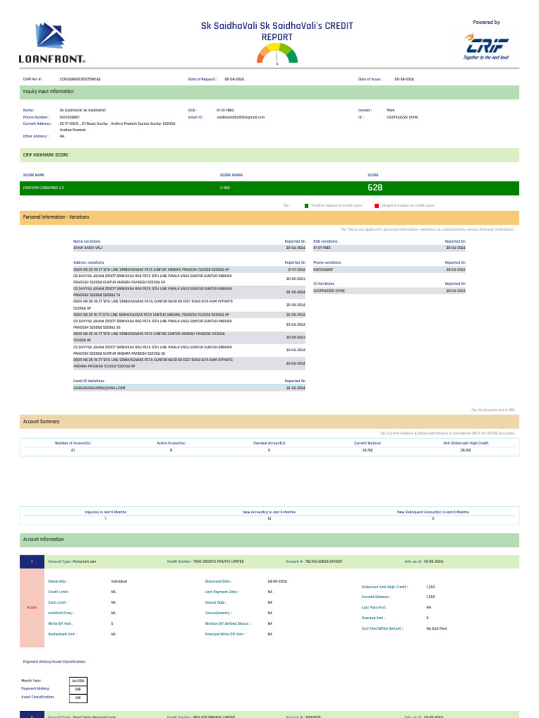 185029.732 6286542 Crif Report | PDF | Payments | Credit
