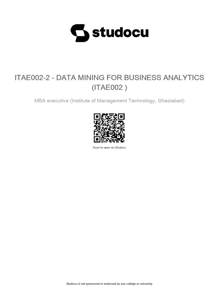 Itae002-2 - Data Mining For Business Analytics (ITAE002) Itae002-2 - Data Mining For Business ...