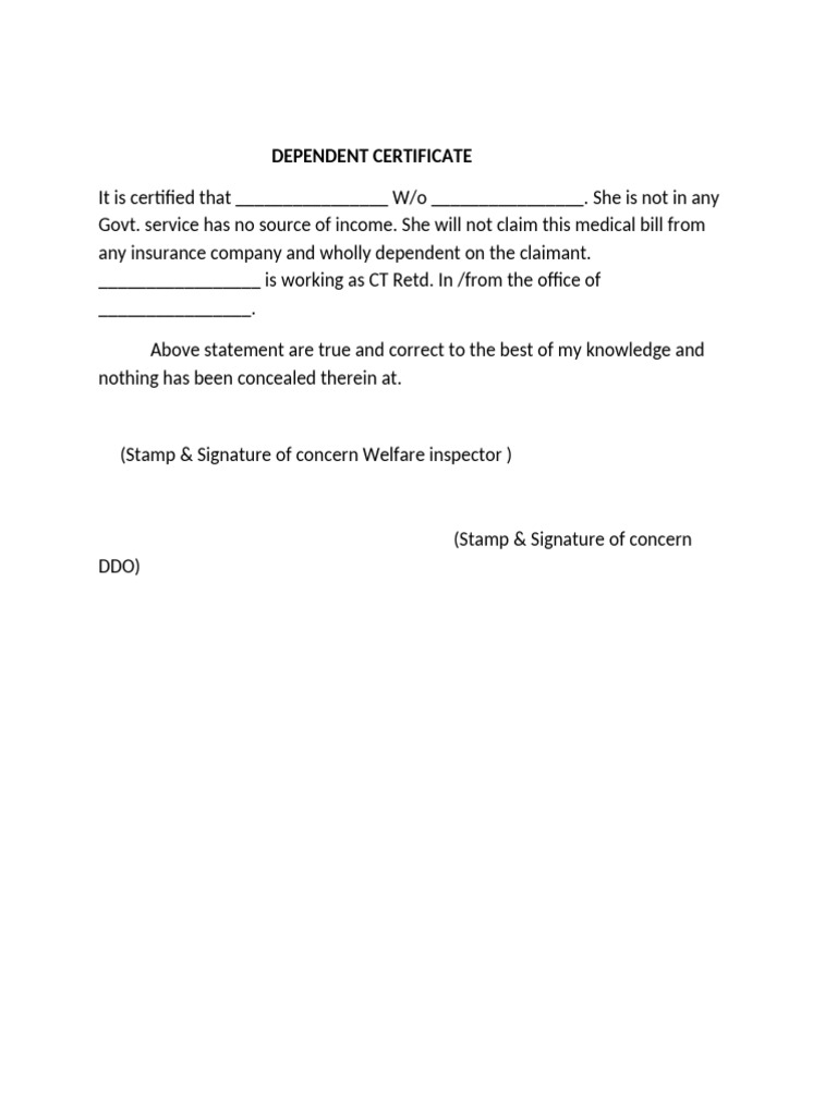 Dependent Certificate | PDF