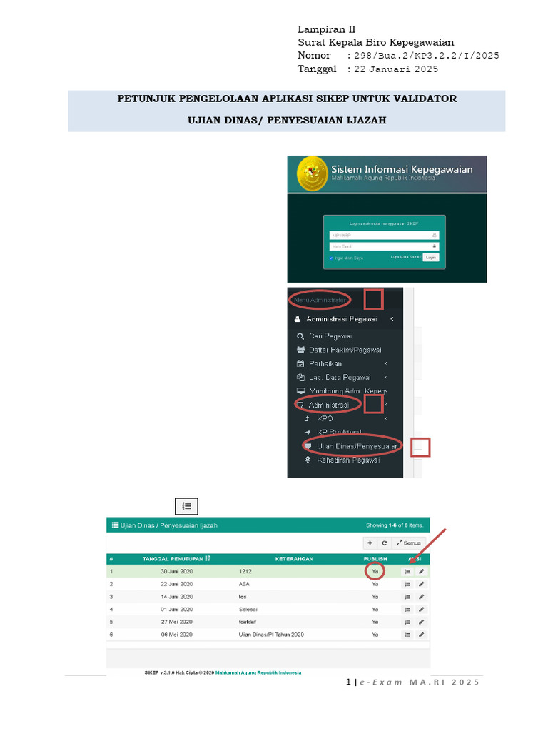 Panduan Validator Ujian Dinas | PDF