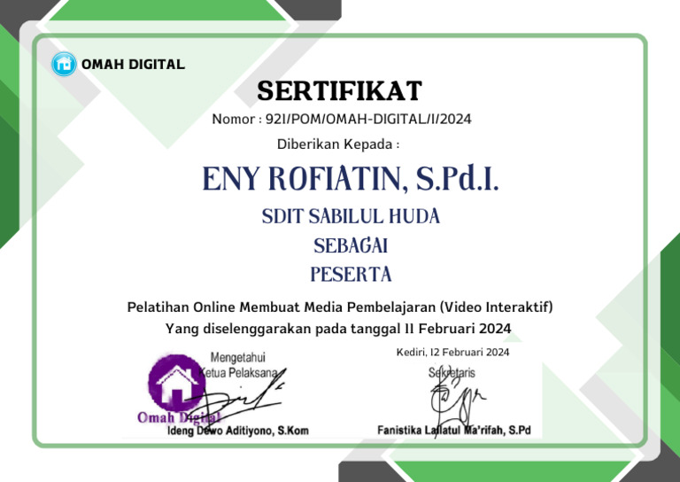 Sertifikat Pelatihan Media Pembelajaran | PDF