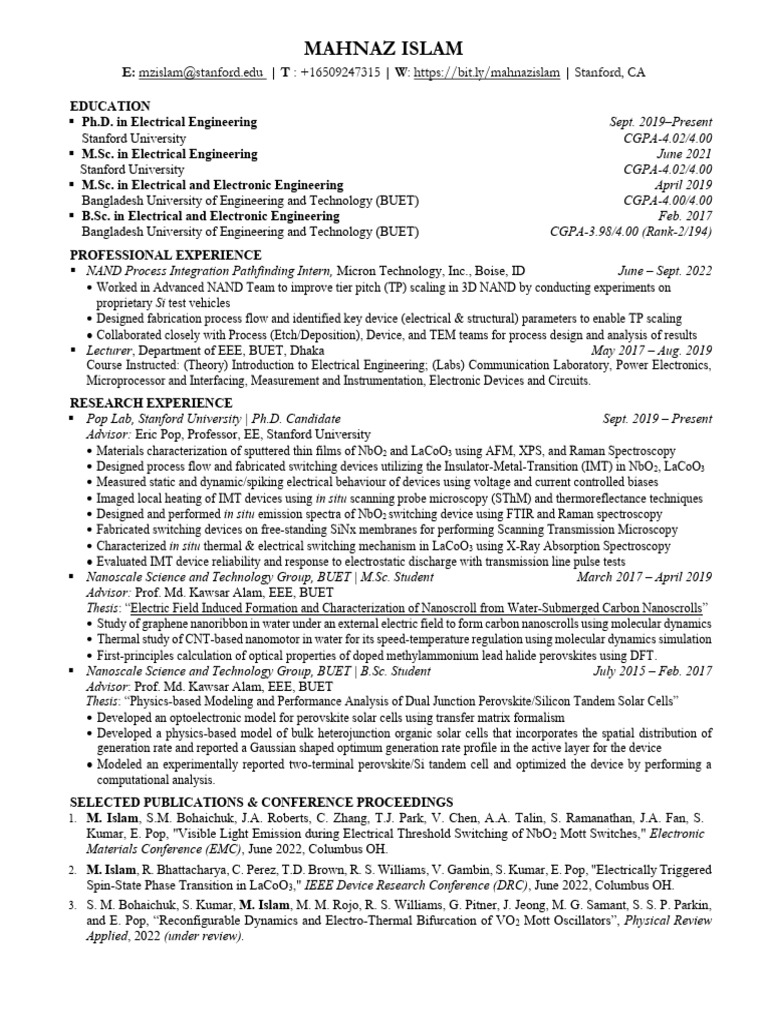Mahnaz_Islam_cv | PDF | Solar Cell | Spectroscopy