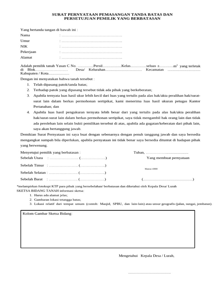 Surat Pernyataan Tanda Batas Tanah | PDF