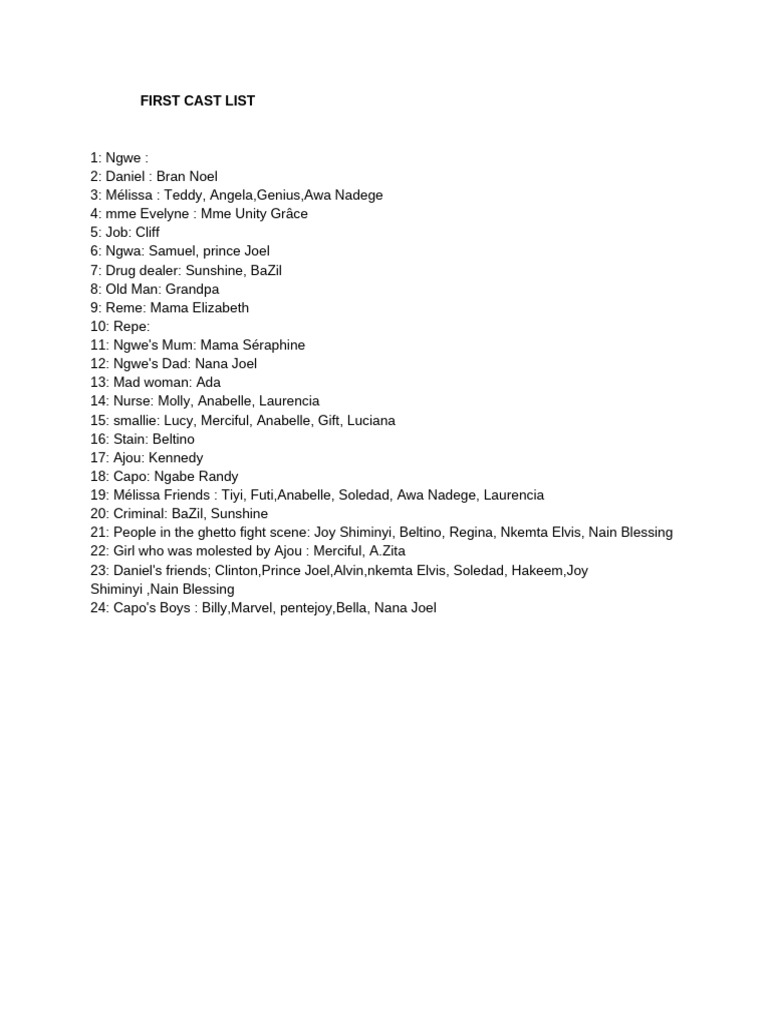 First Cast List | PDF