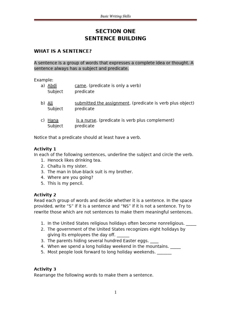Basic Writing Skills Unit 1 | PDF | Comma | Verb