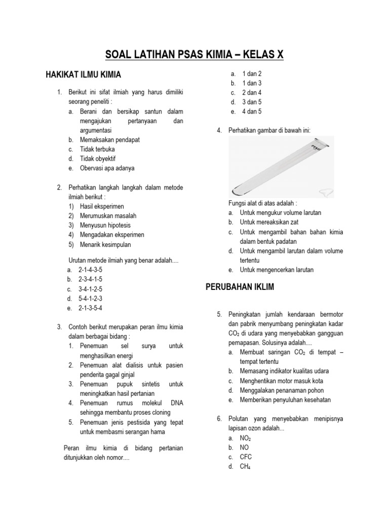 Soal Latihan Psas Kimia Kelas X | PDF