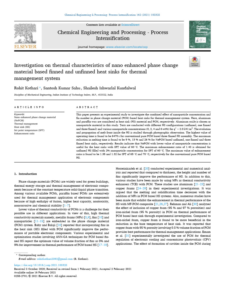 Rohit Kothari 02 2021 | PDF | Nanoparticle | Thermocouple