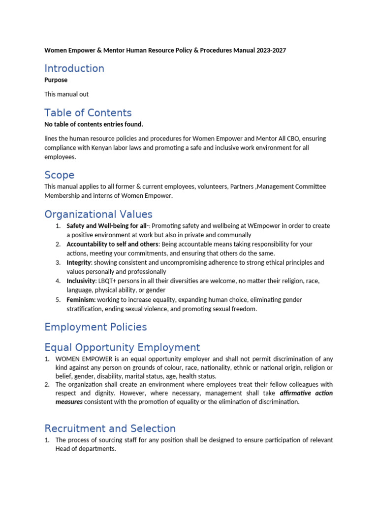 Women Empower Human Resource Procedures & Manual 2023-2027 I | PDF ...