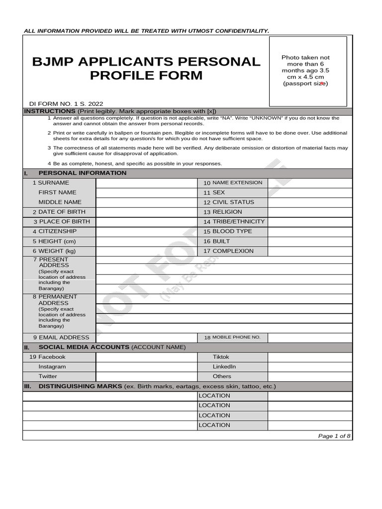 BJMP Applicants Personal Profile Form | PDF | Information | Justice