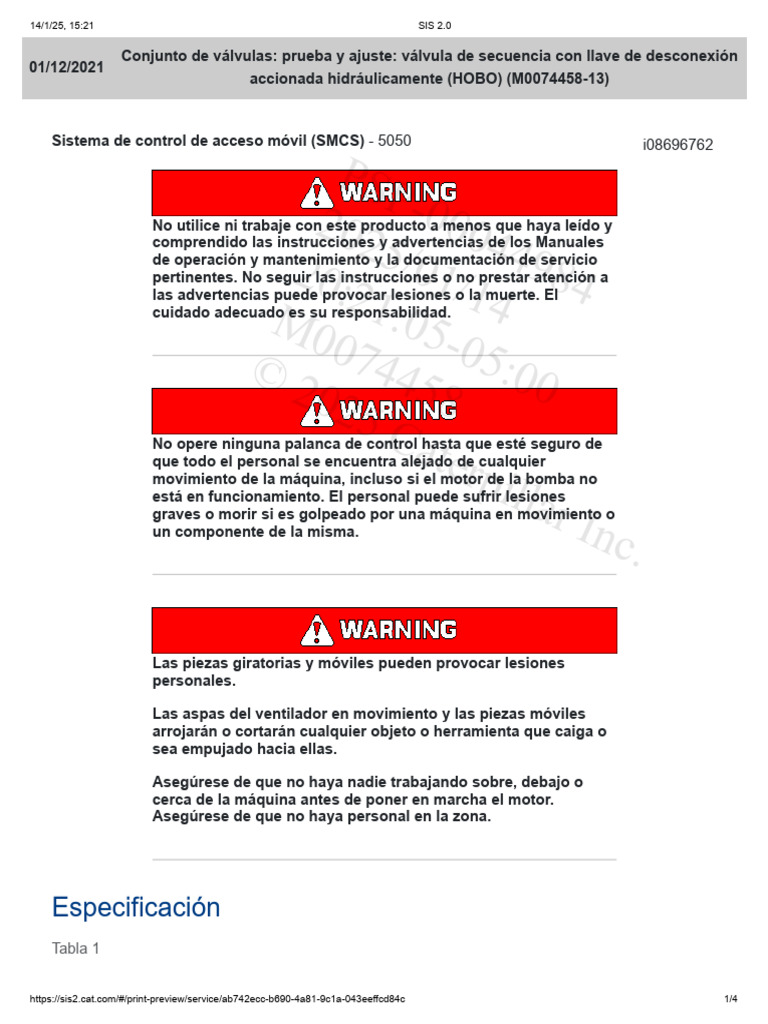 Valve Assembly - Test and Adjust - Hydraulically Operated Break Out ...