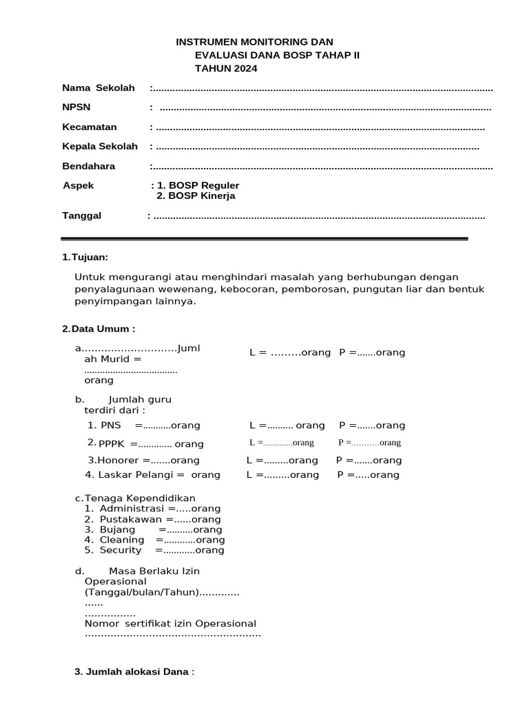 Instrumen Monitoring Dana Bos 2024 PDF | PDF