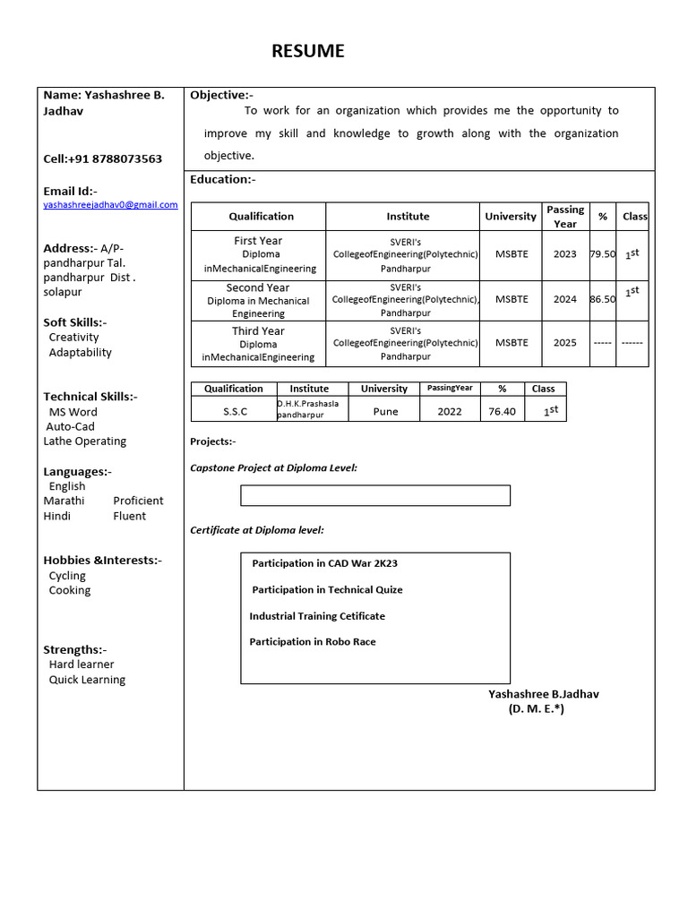 ybj resume | PDF | Educational Stages | Cognition