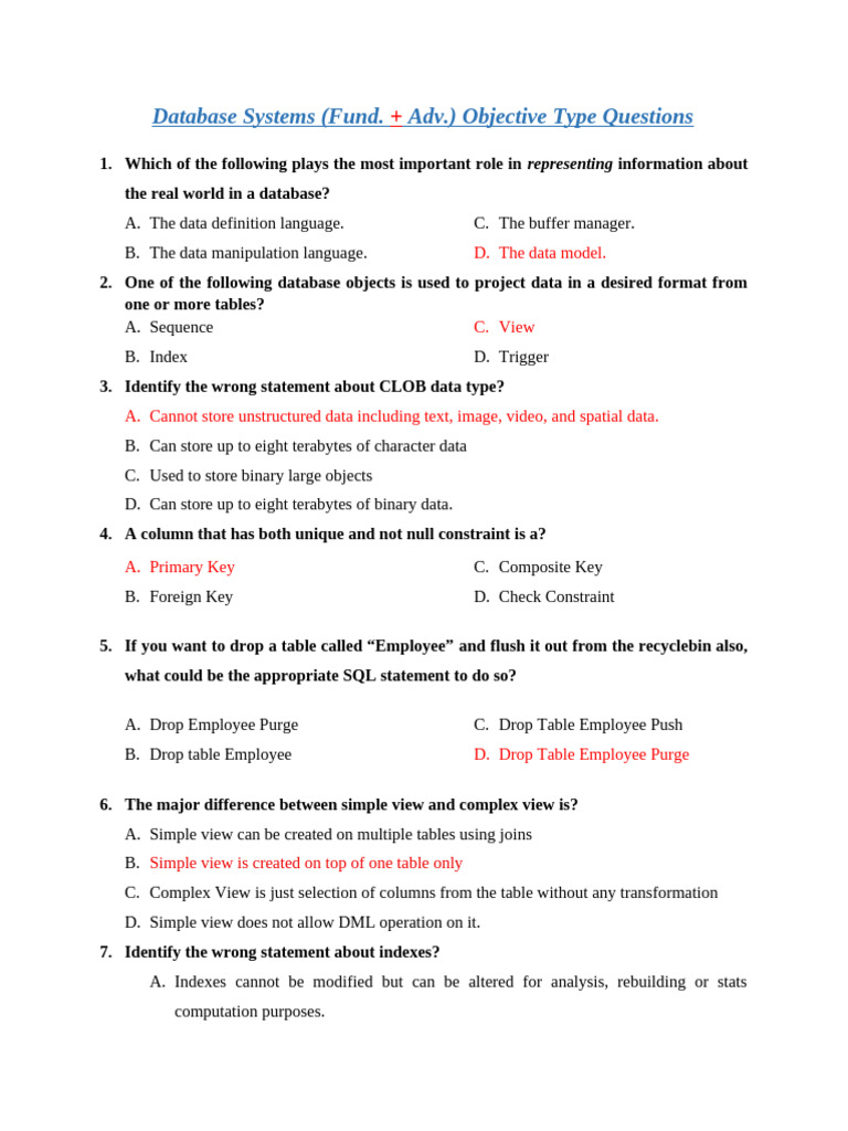 Model Exam - Database Systems | PDF | Database Index | Databases