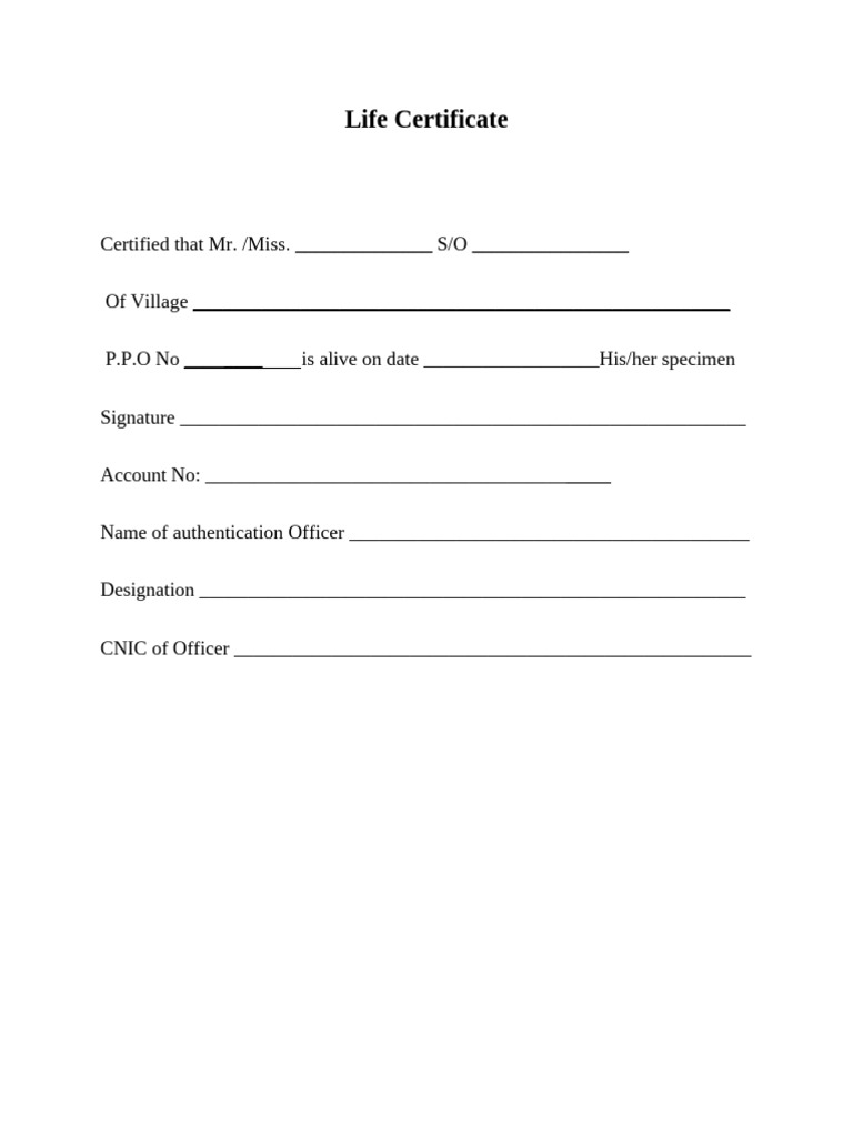 Life Certificate Template Form | PDF