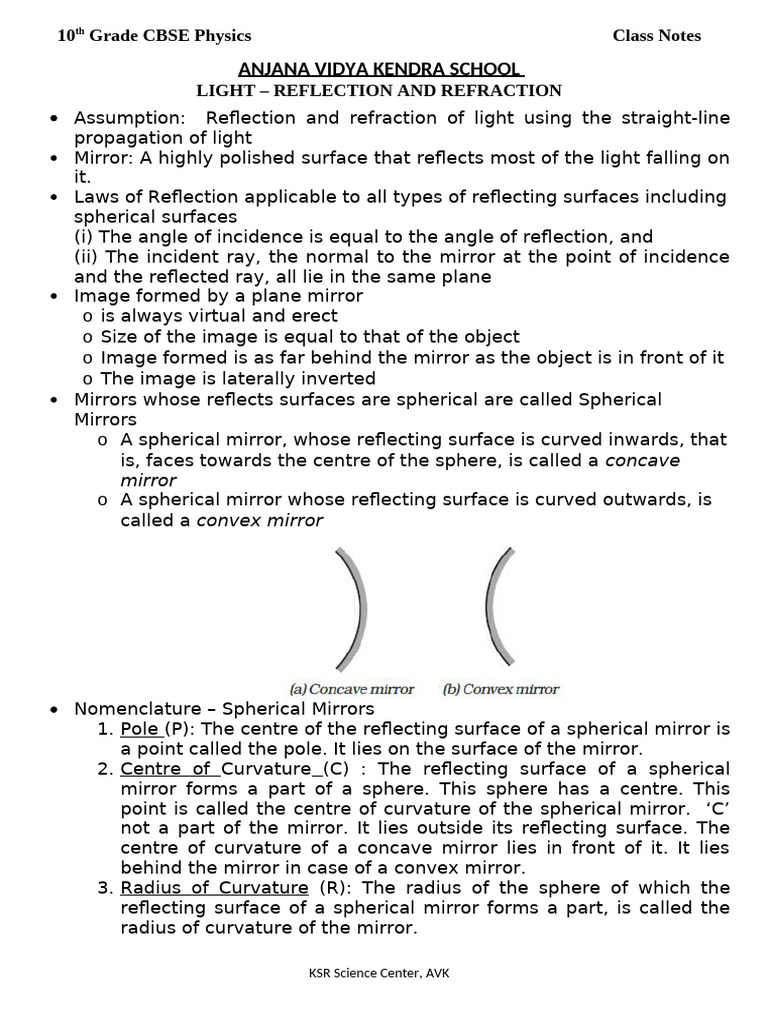 10th Physics Reflection and Refraction of Light | PDF | Mirror | Optics