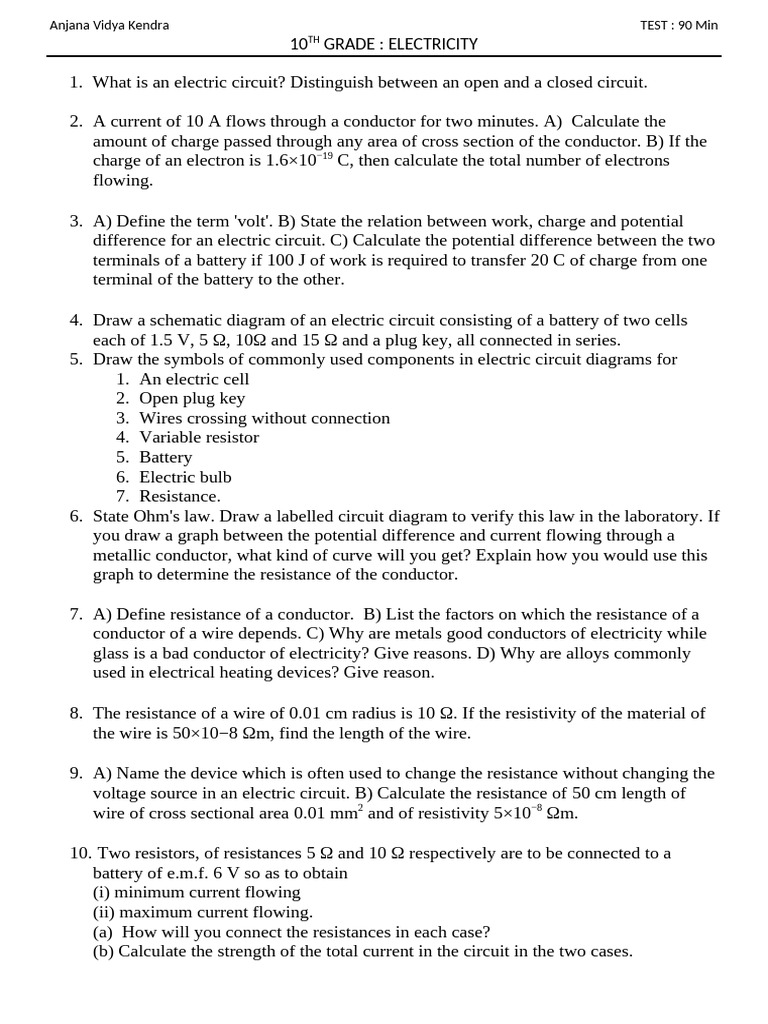 Electricity Grade 10 Test 1 | PDF | Series And Parallel Circuits | Resistor