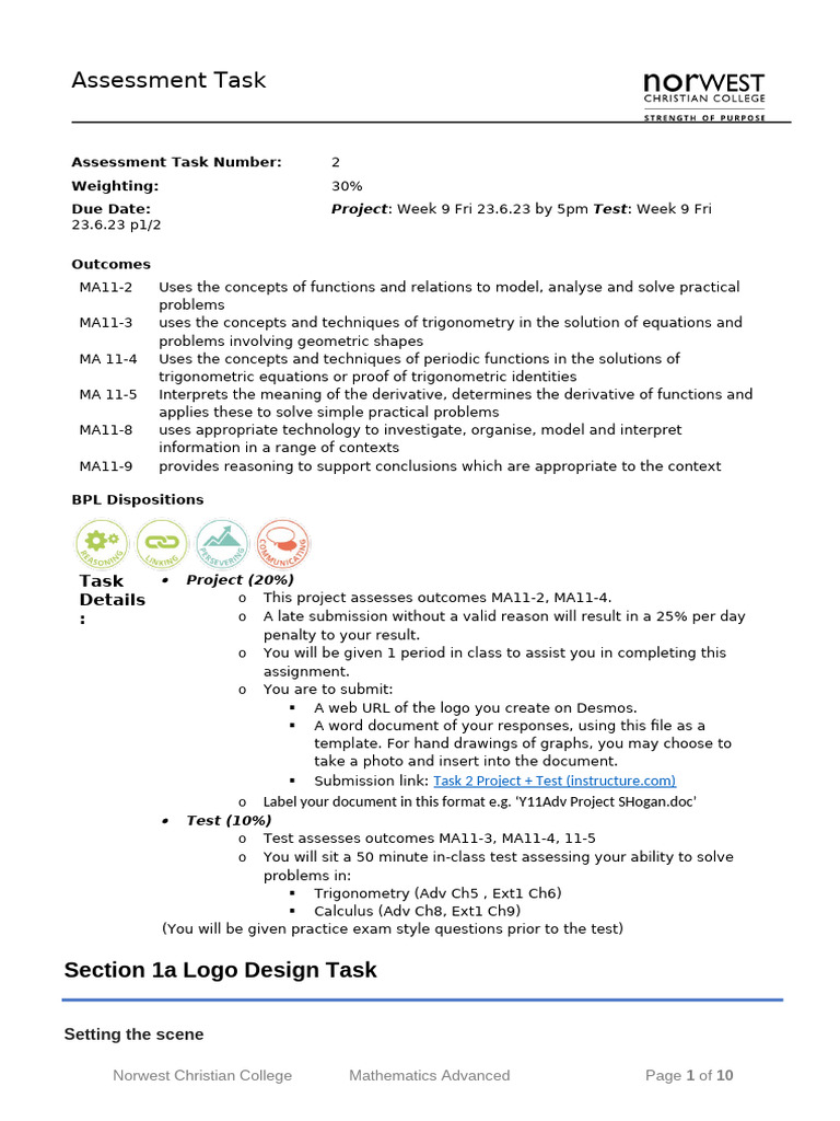 2023 Task 2 Pbl Functions Trigonometry Calculus Notification And