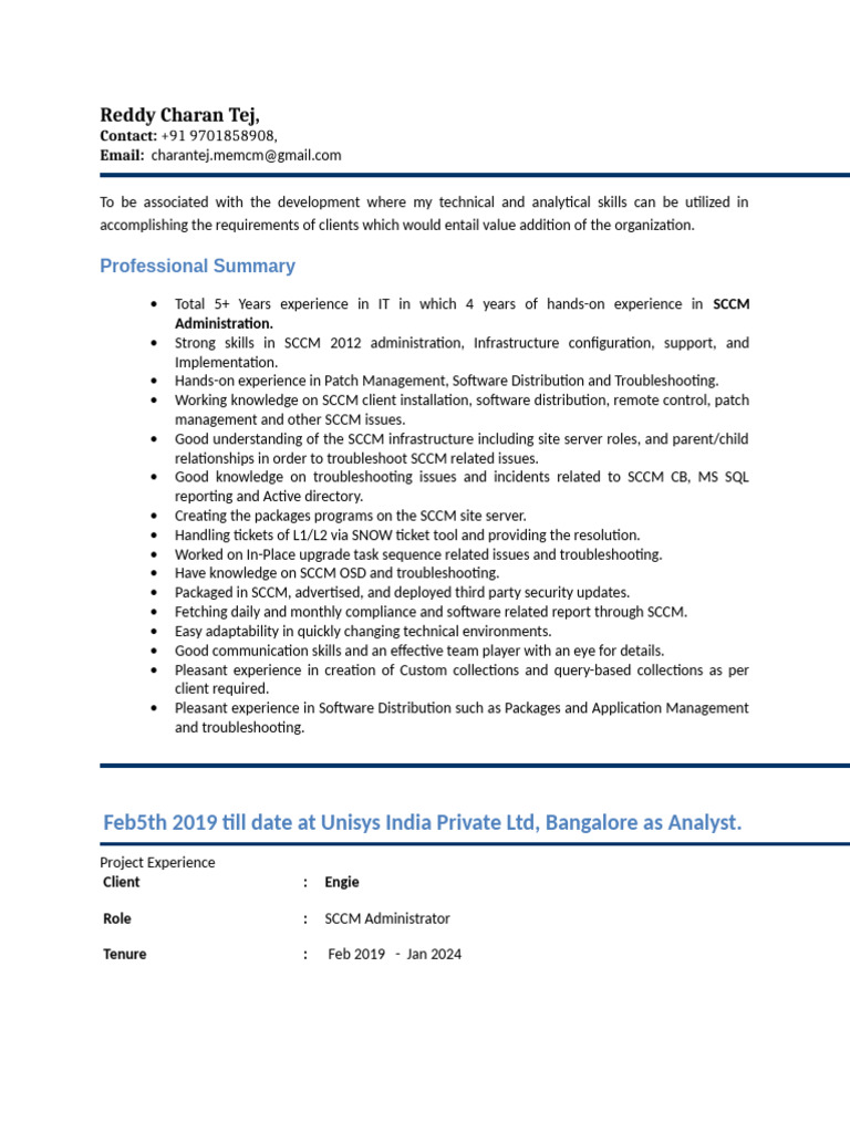 Charan resume | PDF | Troubleshooting | Client–Server Model