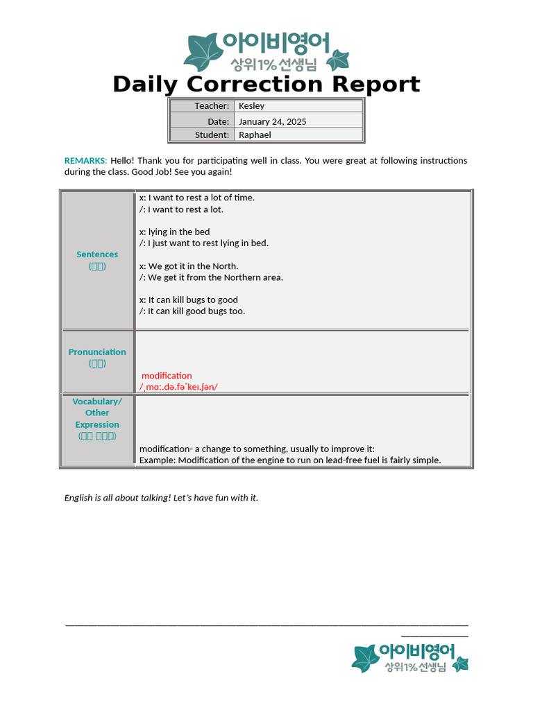 Daily Correction Report: Raphael | PDF