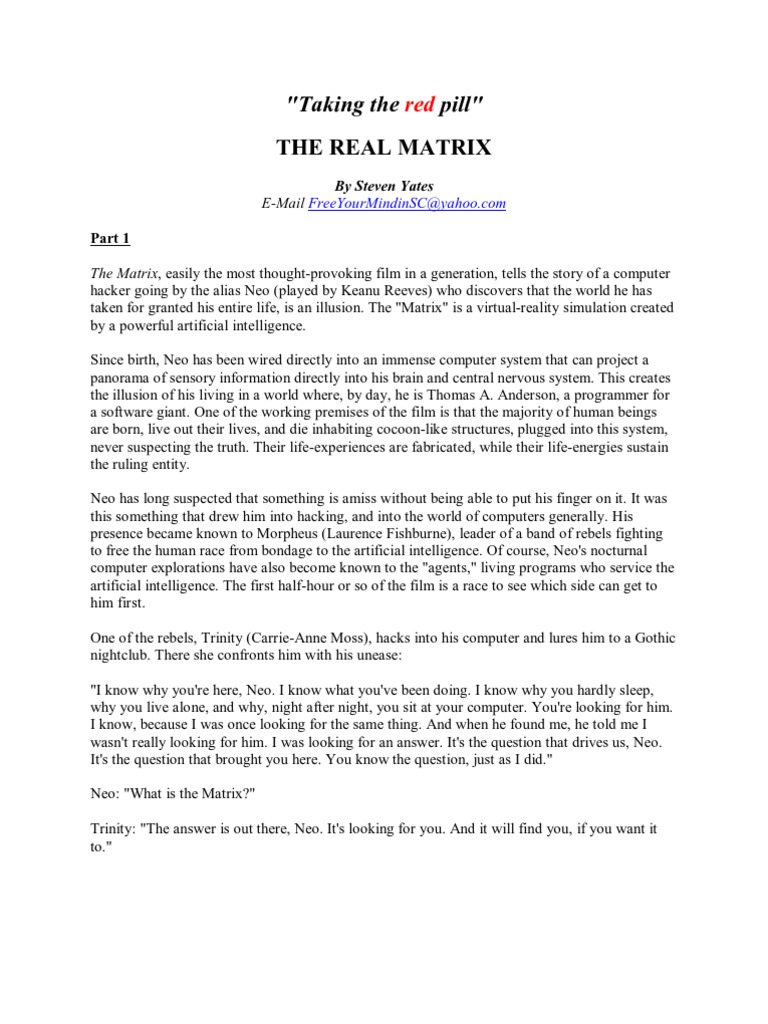 Taking The Red Pill - The Real Matrix | PDF | John Dewey | Politics ...