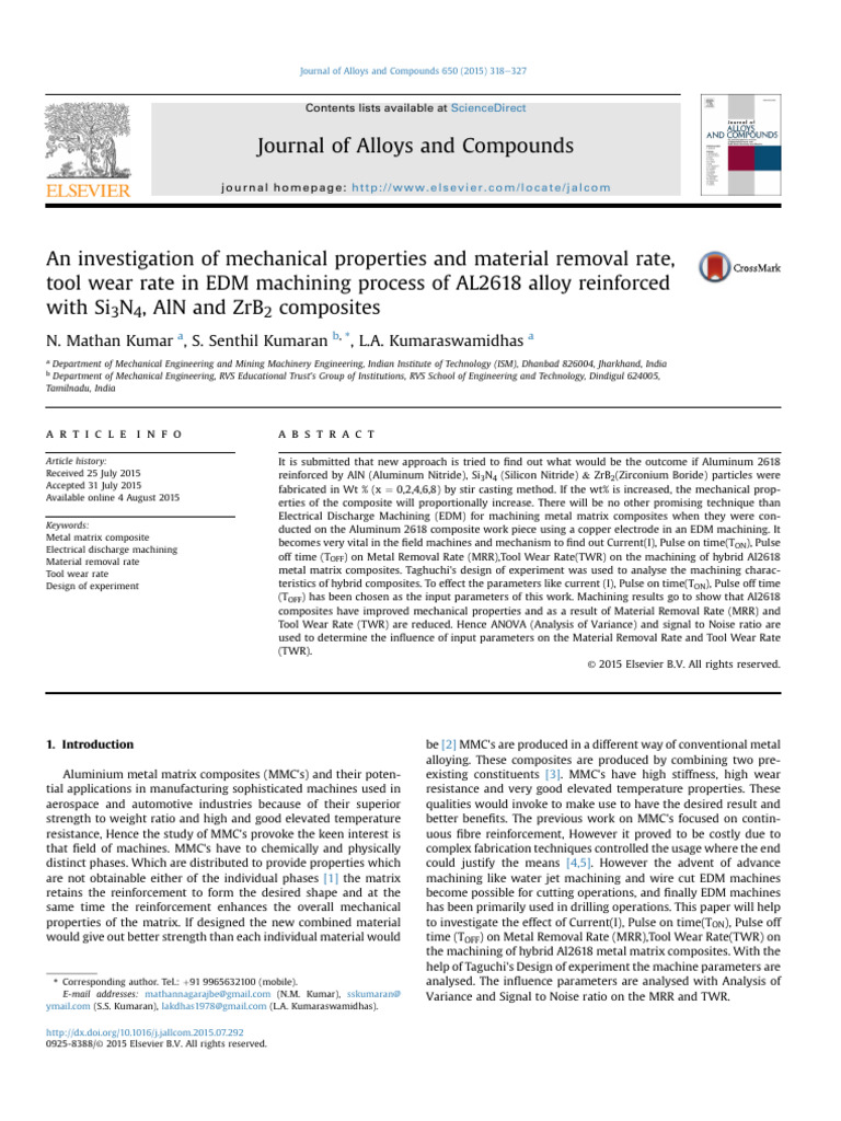 Mech Prop and MRR TWR in EDM Machining | PDF | Sintering | Composite Material