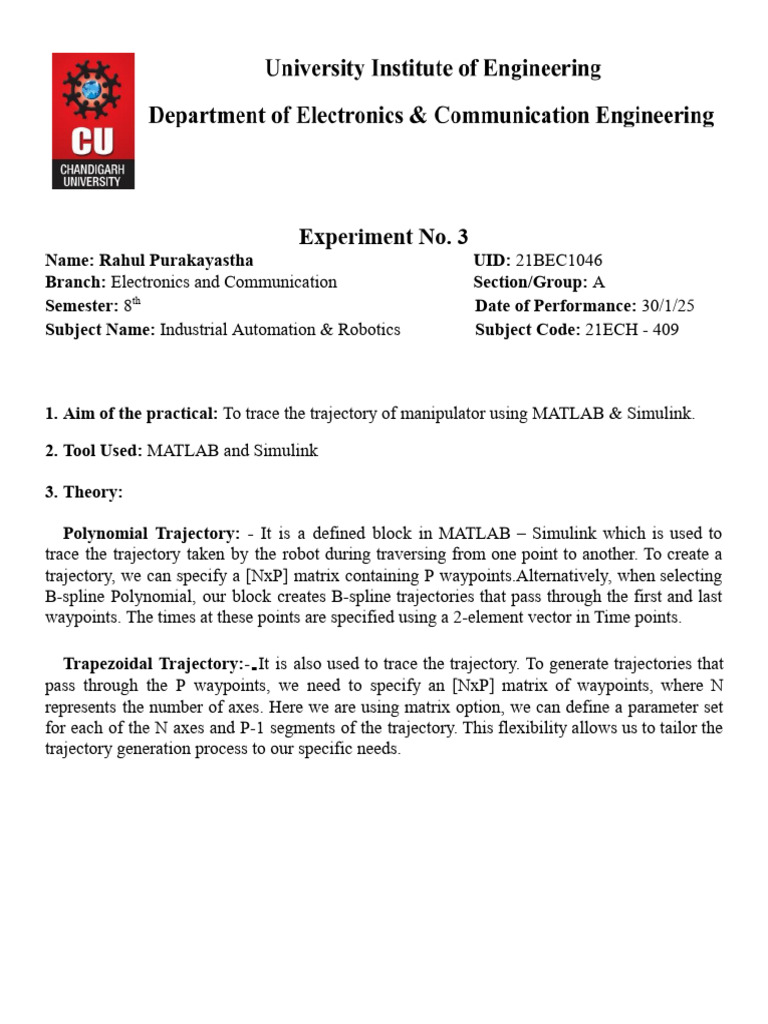 rahul_experiment_3 | PDF | Trajectory | Matrix (Mathematics)