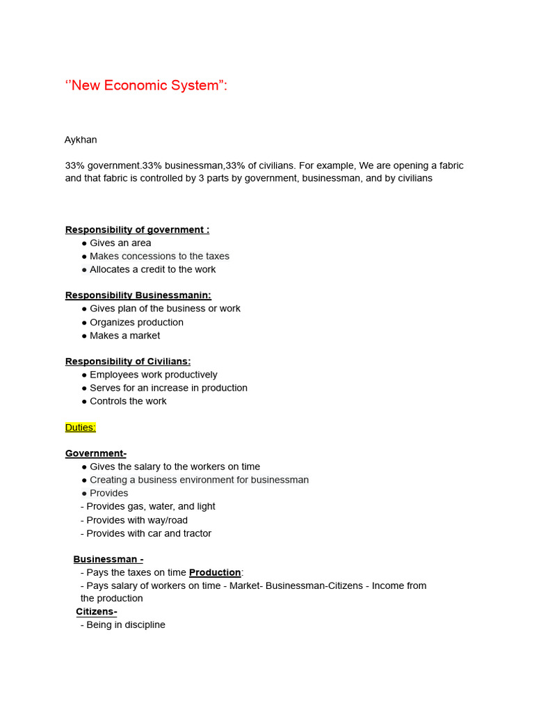 New Economic System | PDF | Taxes | Employment