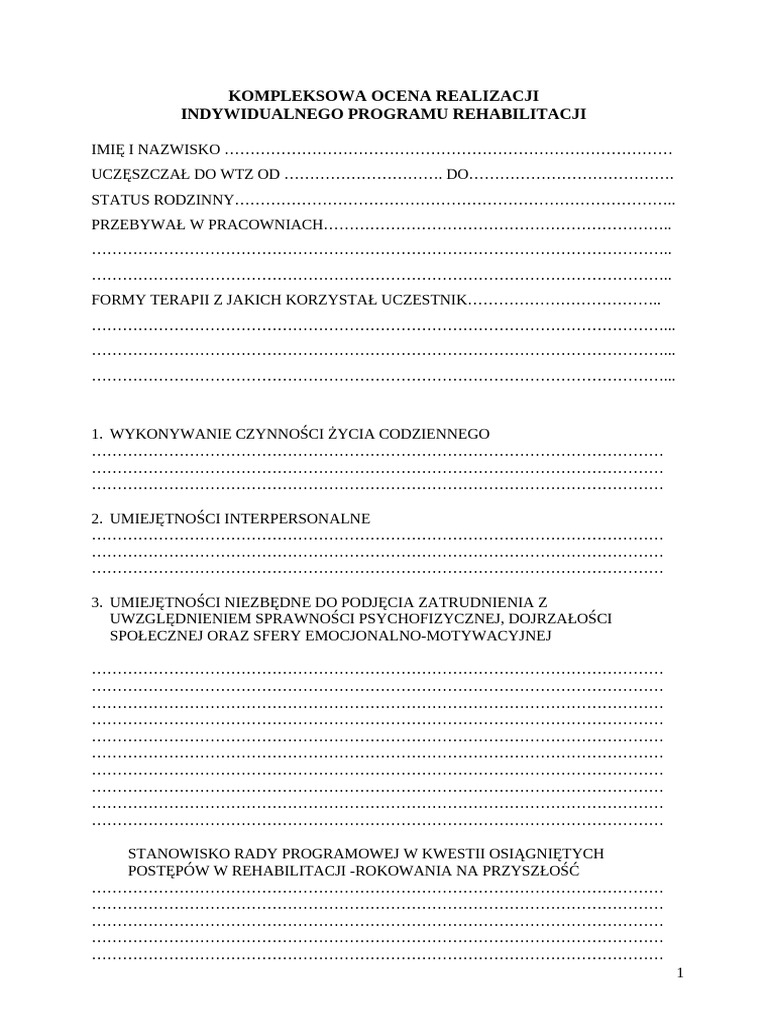 Kompleksowa Ocena Realizacji Ipr - Opis | PDF