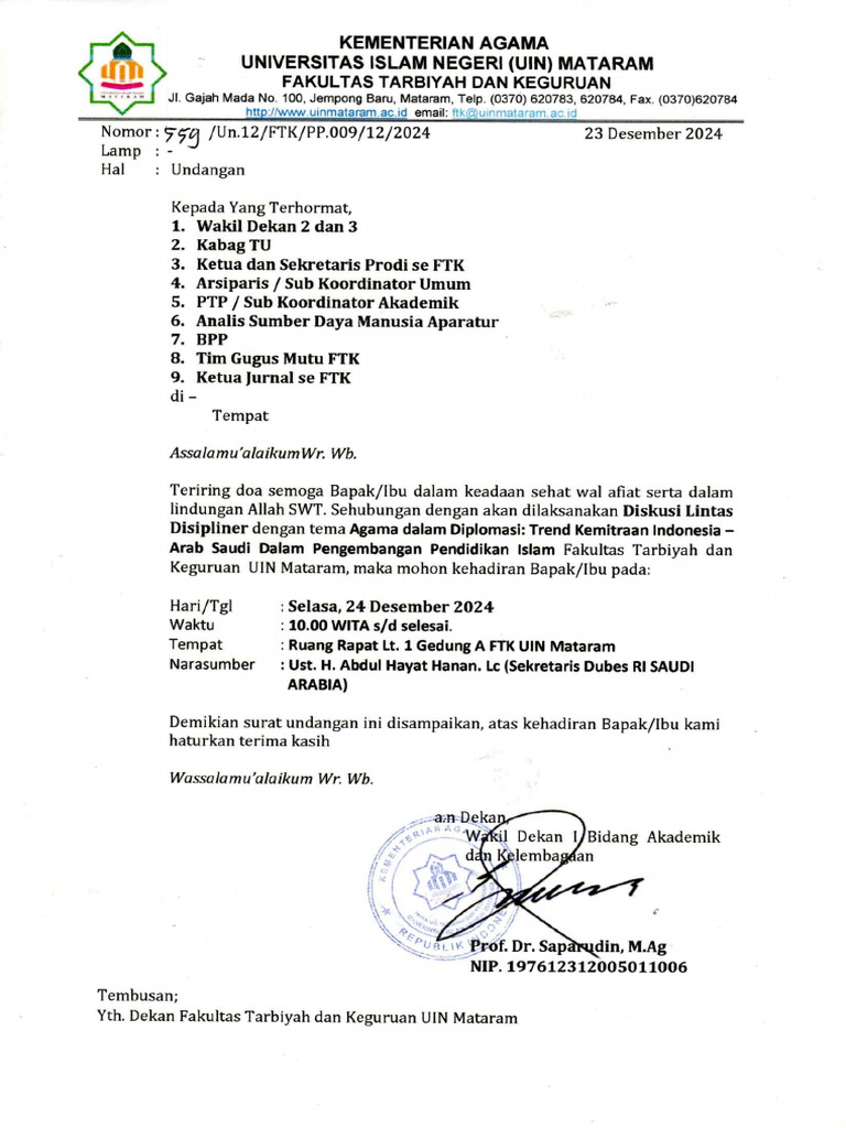 Undangan Diskusi Lintas Disipliner Ftk20241223 | PDF