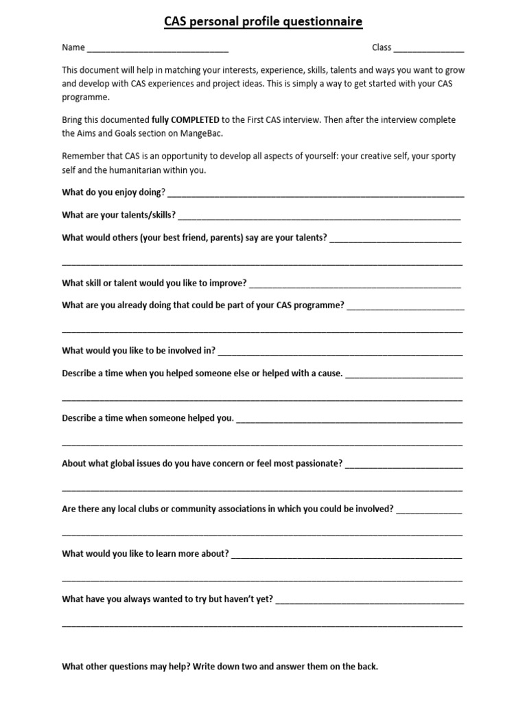 CAS Personal Profile Questionnaire | PDF | Psychology | Behavioural ...