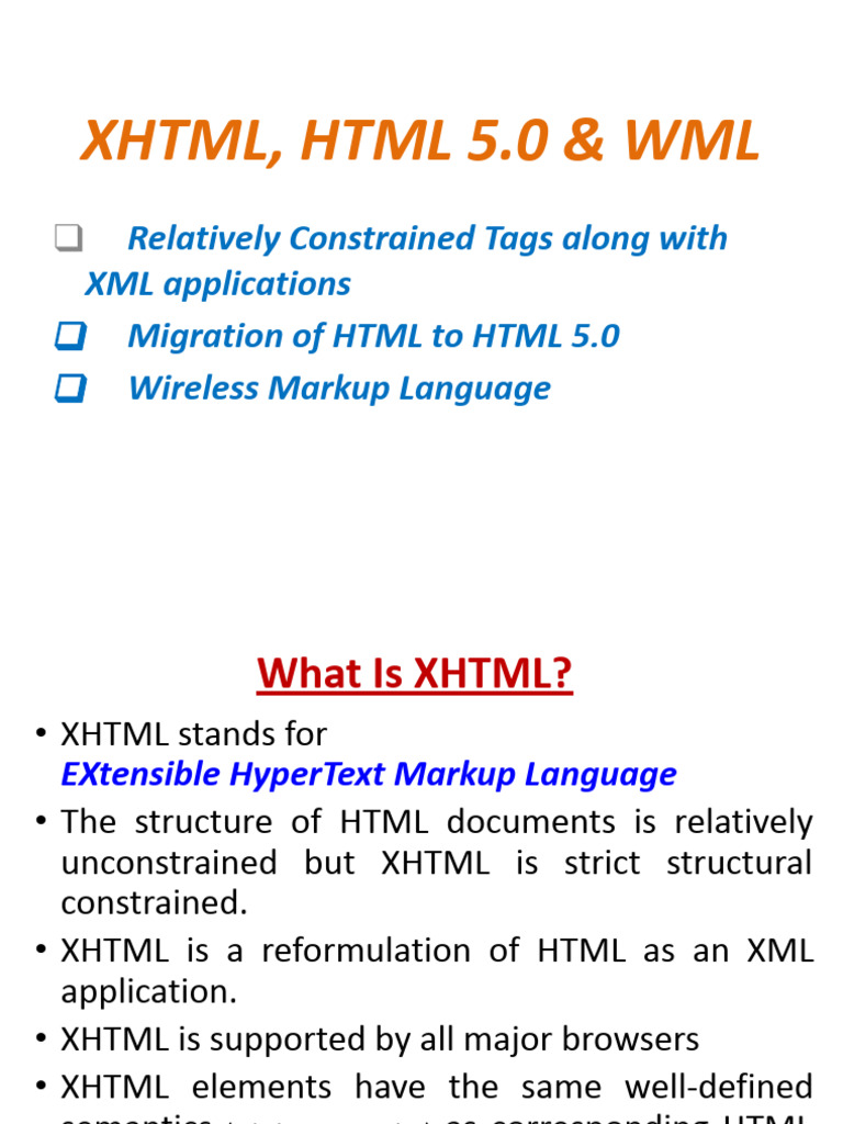 XHTML, HTML5, and WML Overview | PDF | Xhtml | Html