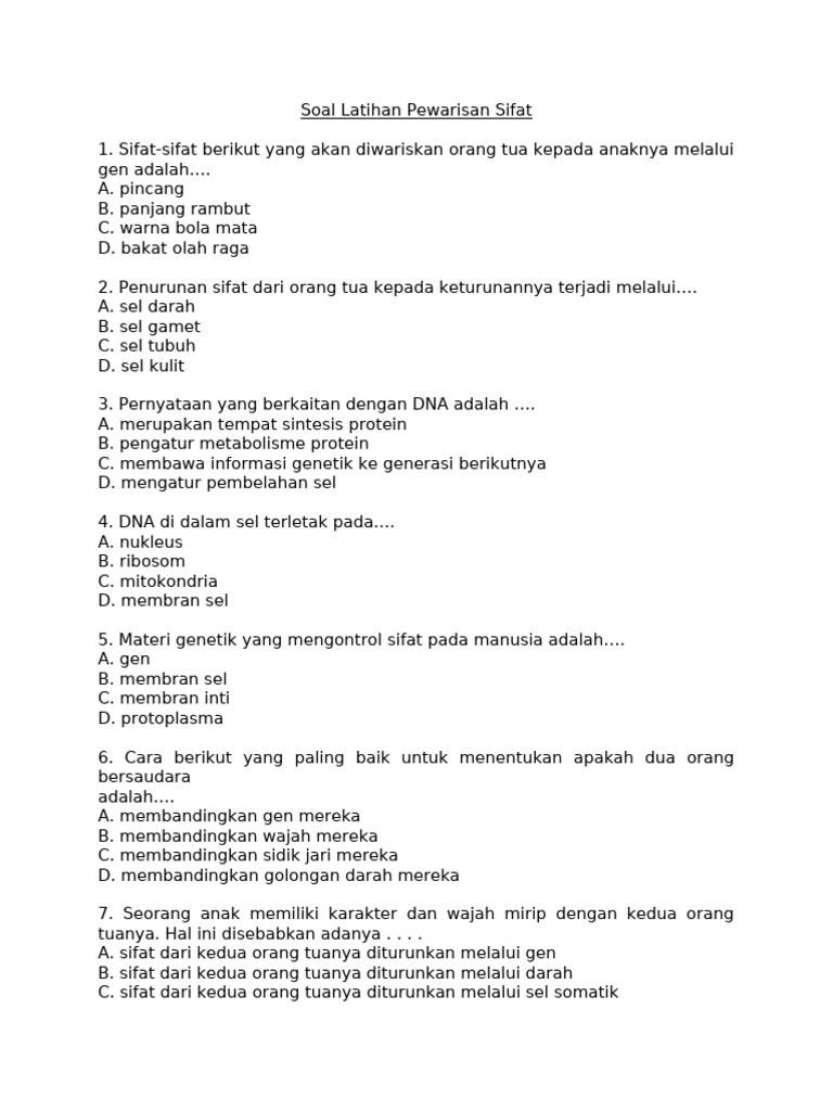 TK Soal Latihan Pewarisan Sifat | PDF