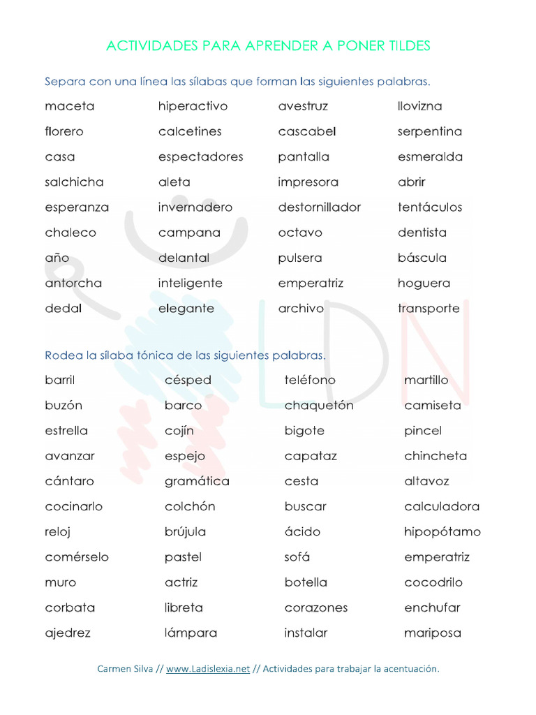 Talleres para Escribir, Tildar, Clasificar, Pronunciar | PDF