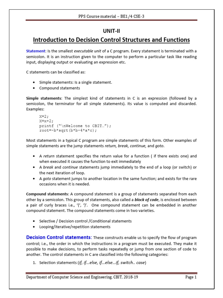 PPS-UNIT- II | PDF | Control Flow | Parameter (Computer Programming) PPS-UNIT- II | PDF | Control Flow | Parameter (Computer Programming)
