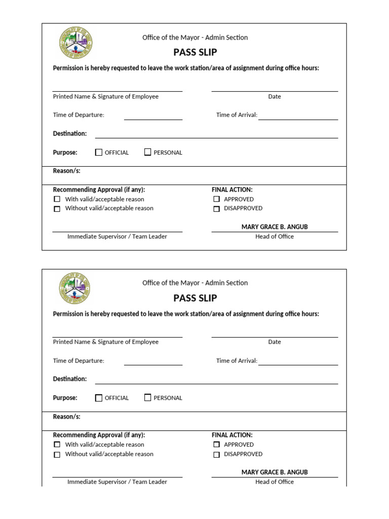 Pass Slip Template | PDF