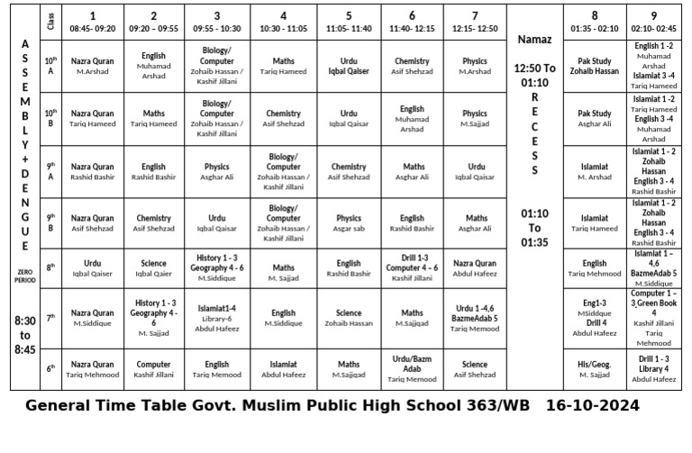2024 Time Table for Muslim Public High School | PDF