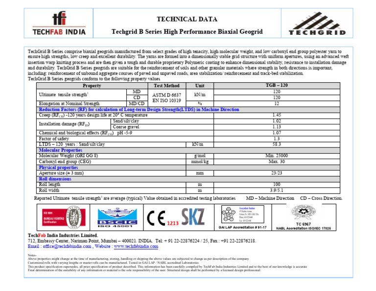 TechGrid B Series Biaxial Geogrids | PDF | Materials