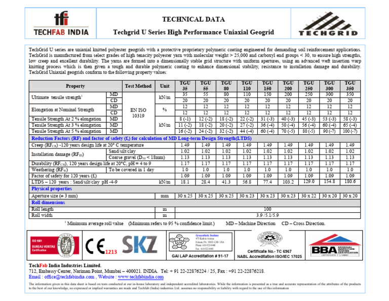 Technical Datasheet of TECHGRID-TGU | PDF | Organic Chemistry | Chemistry