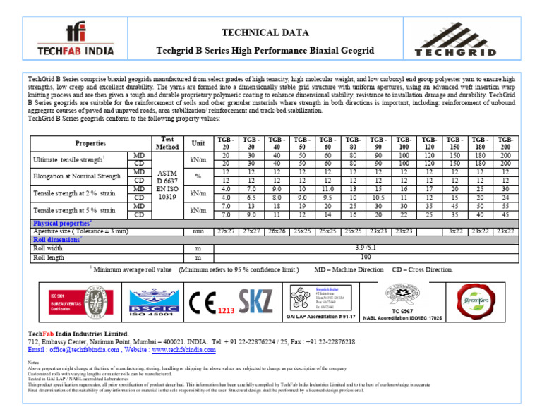 Technical Datasheet of TECHGRID - TGB-02.03.2023 | PDF | Materials | Building Engineering