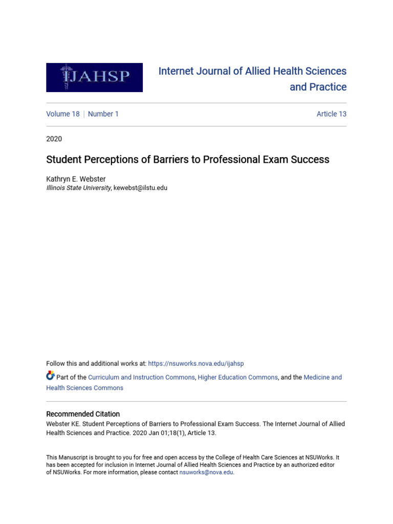 Student Perceptions of Barriers To Professional Exam Success | PDF ...